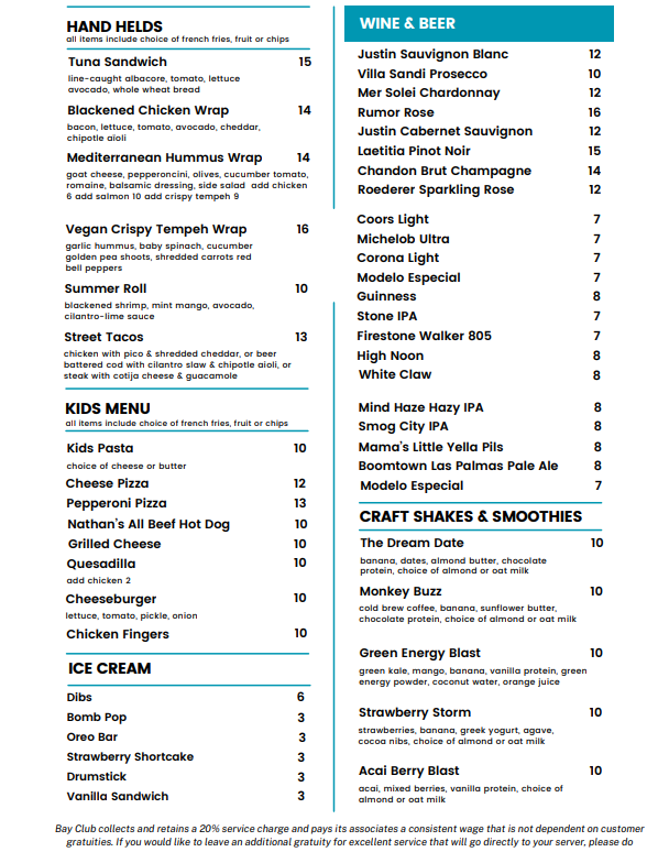 Restaurant & Pool Bar Menus – MCC Club Life