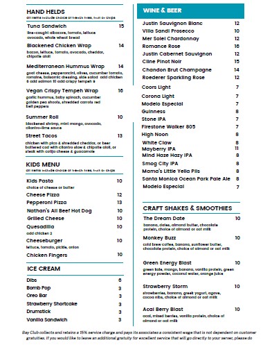 Restaurant & Pool Bar Menus – MCC Club Life